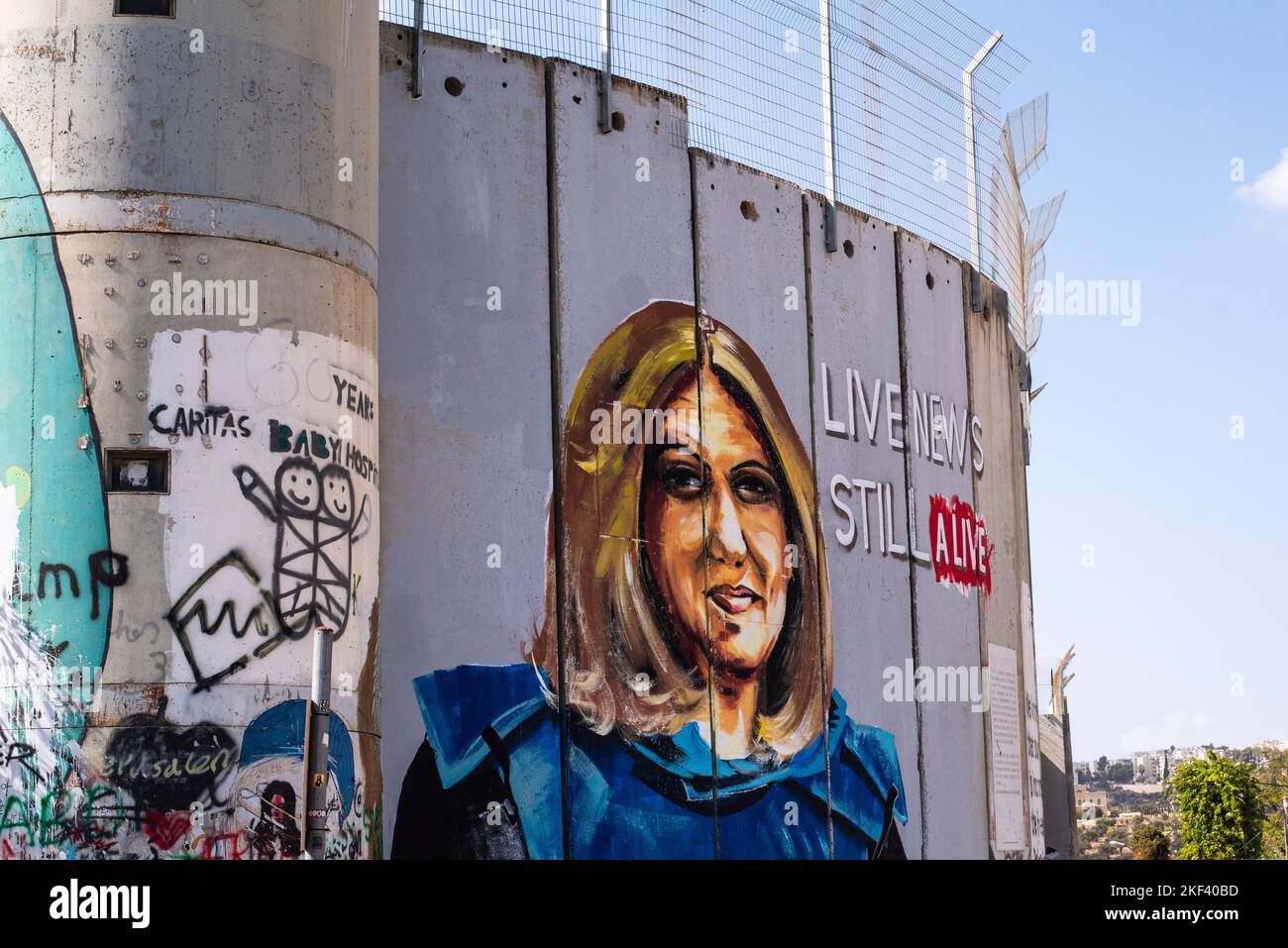 Graffiti on the Separation barrier - A mural of Shireen Abu Akleh Stock ...