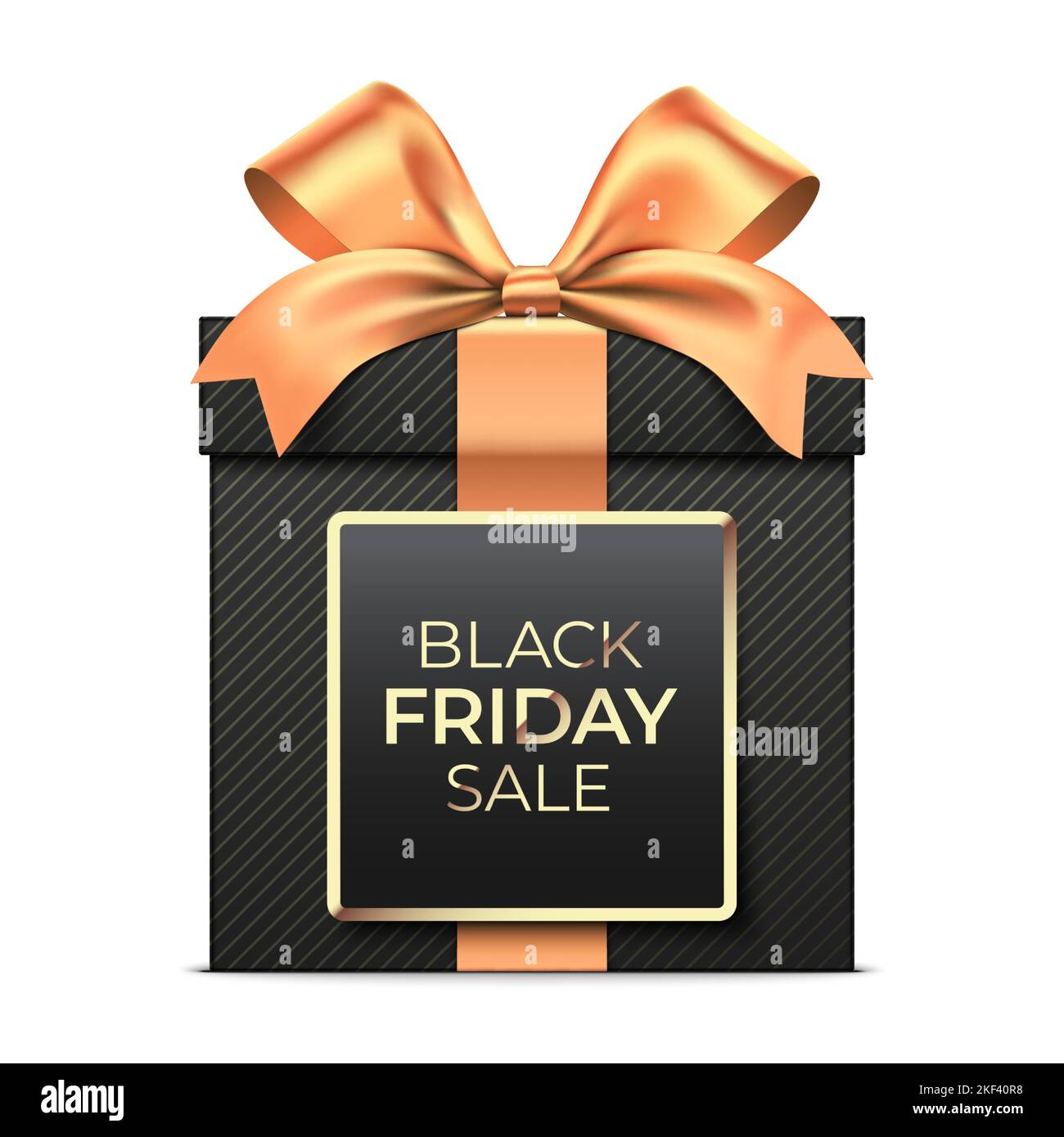 Black Friday Sale premium style black gift box vector design, wrapped with golden satin ribbon ...