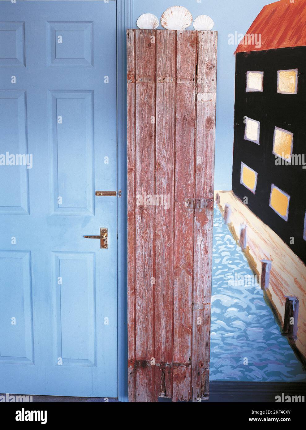 A decorative wall composition with recycled wooden panels Stock Photo ...