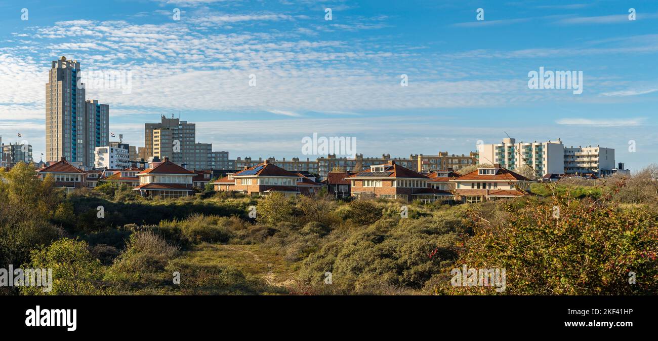 Skyline of Scheveningen seen from Oostduinpark, a modern seaside resort ...