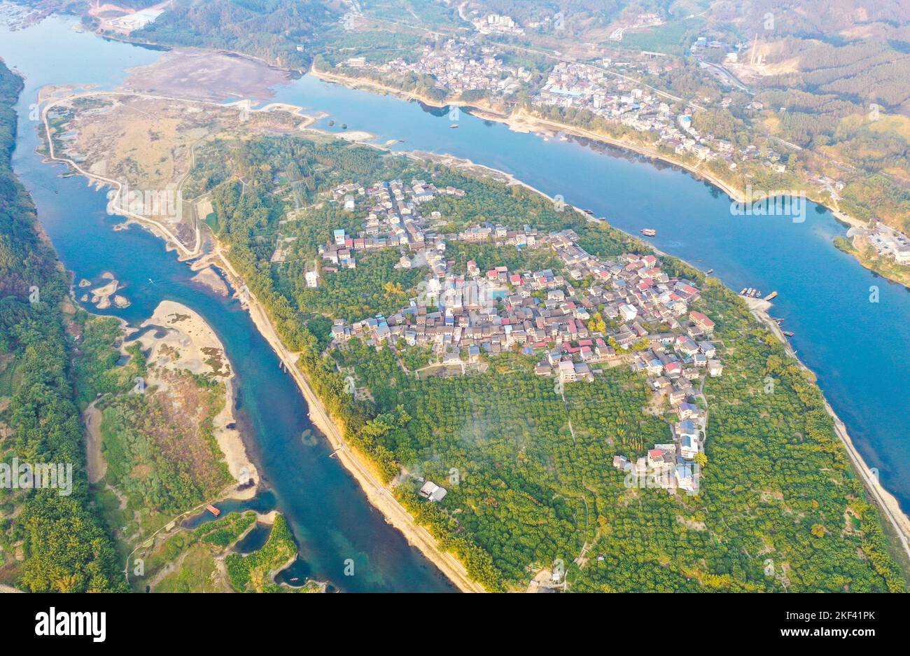 Aerial photo shows the Danzhou Ancient Town is the only water ancient ...