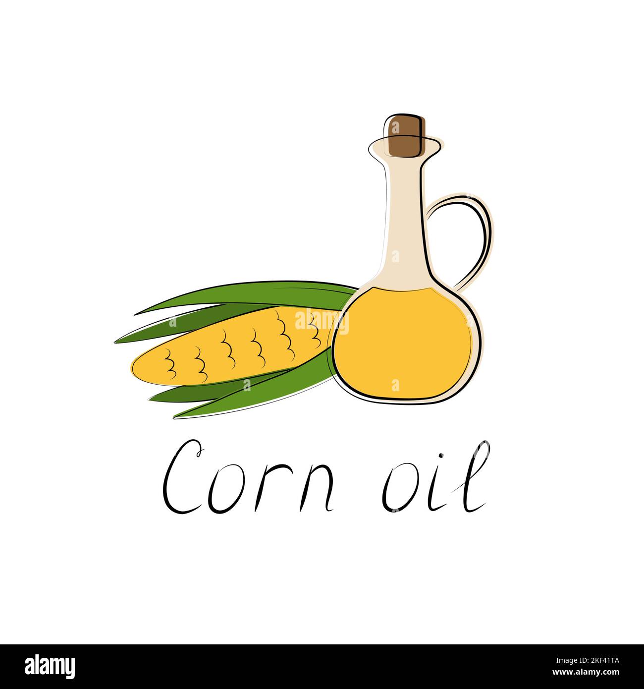 Corn oil illustration and hand-written inscription. Vector logo Stock ...