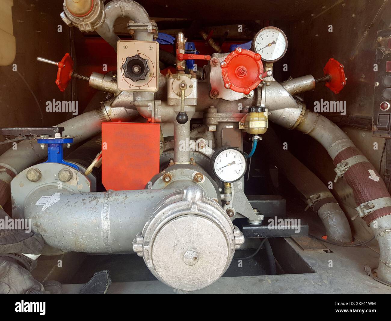 Water meter and water pipe, plumbing, red device to check amout of ...