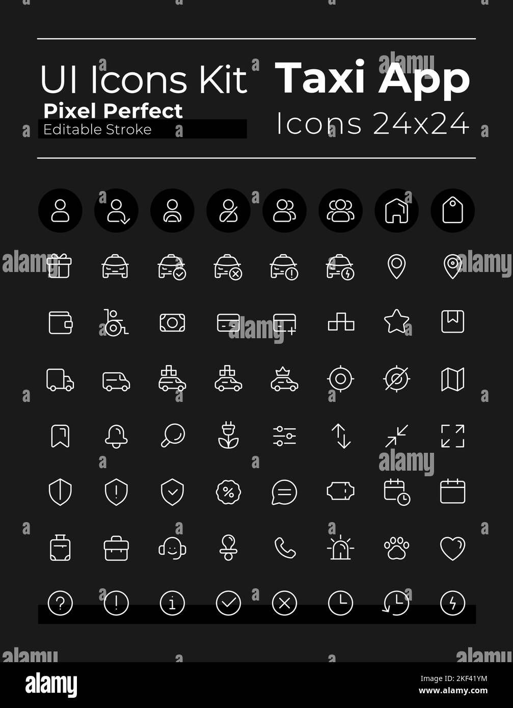 Taxi service pixel perfect white linear ui icons set for dark theme Stock Vector Image & Art - Alamy