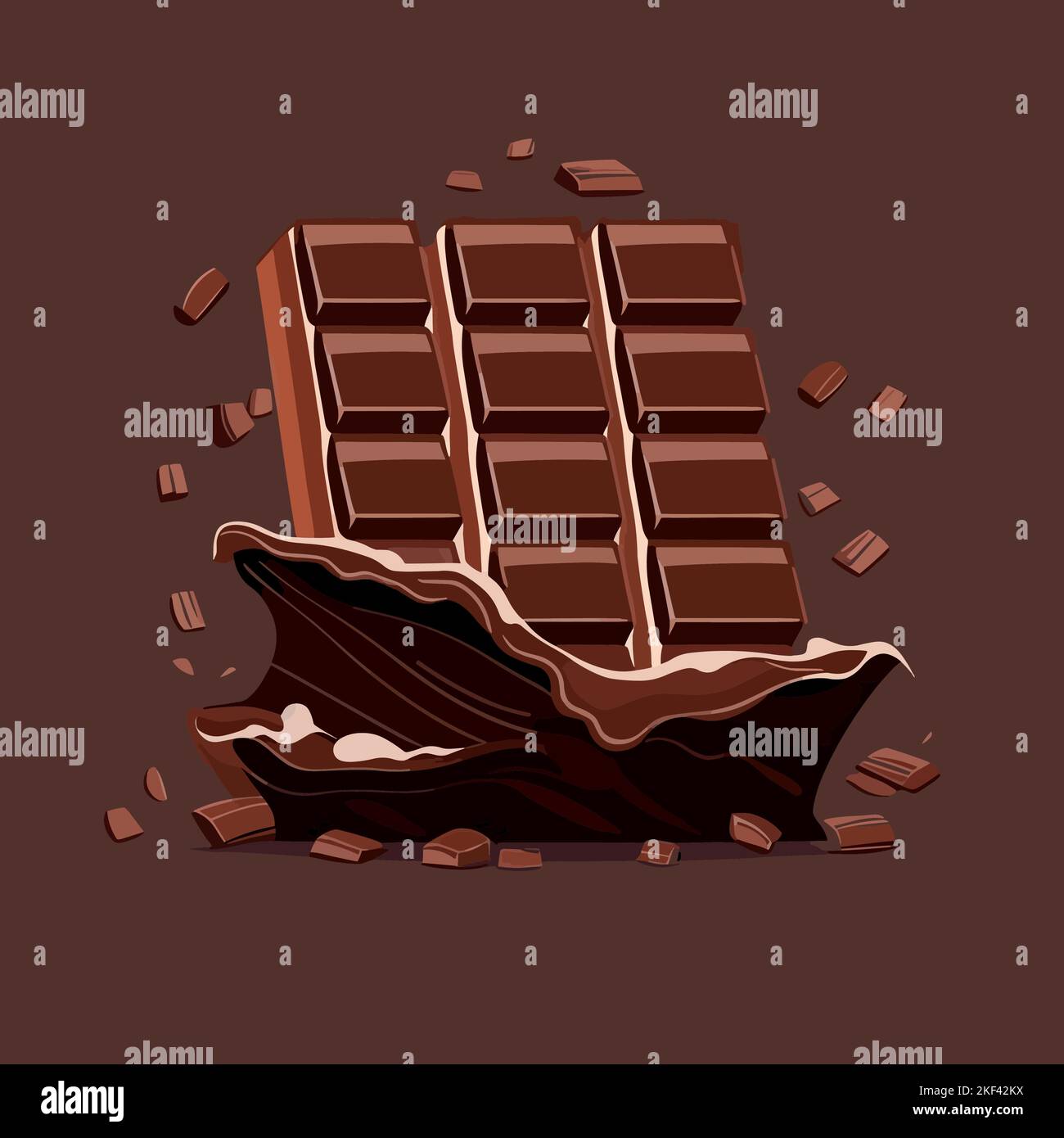A melting dark chocolate bar isolated on the brown background Stock ...