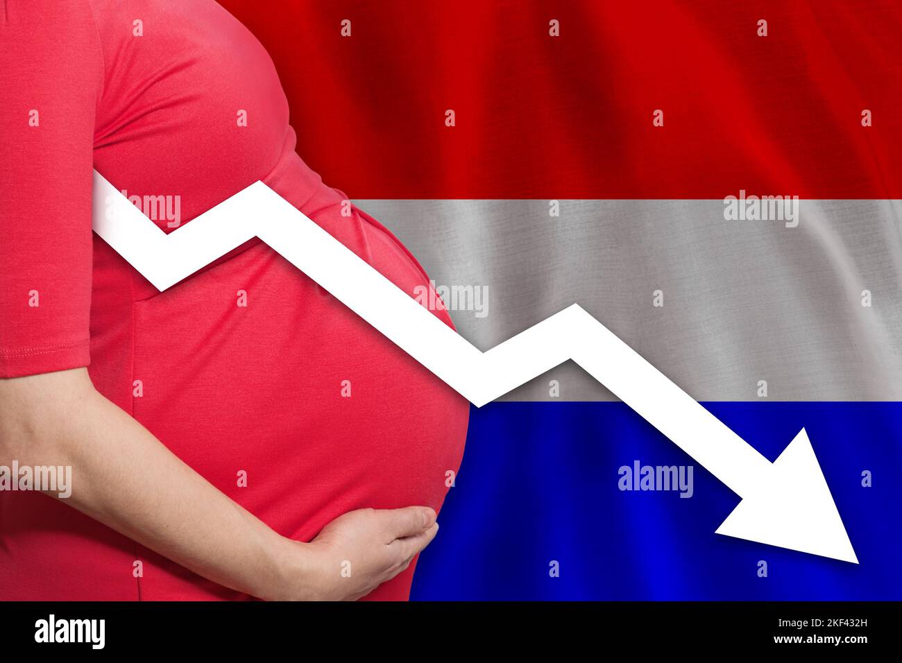 Pregnant woman on flag of Netherlands background. Falling fertility ...