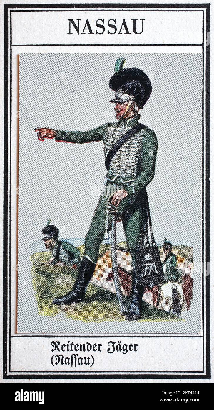German uniforms of the 19th century, lines - cavalry: Nassau, riding ...