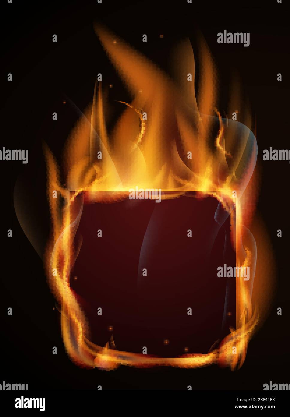 Burning empty square. Realistic fire frame mockup Stock Vector Image ...