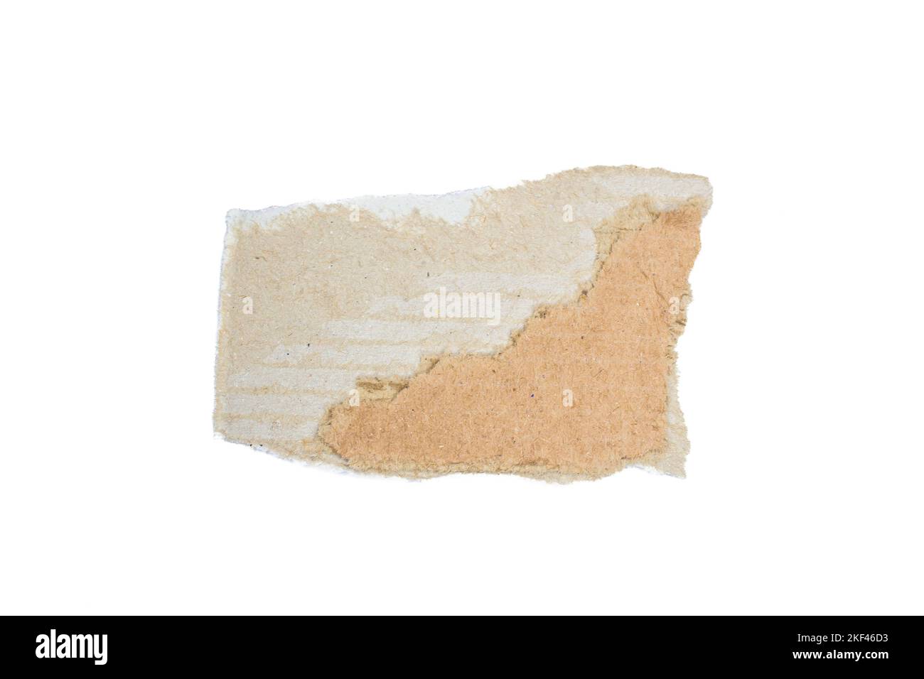 Cardboard piece isolated on white background. Top view of torn ...