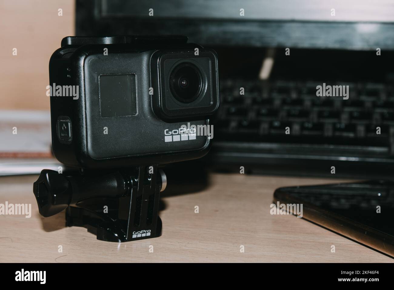 Delhi, India - Action camera in mount stand clipping clamp on table ...