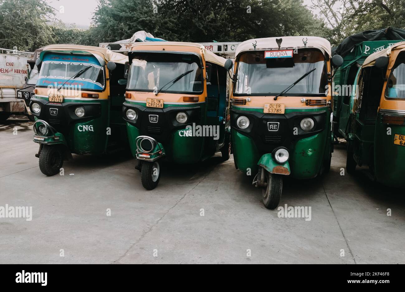 DelhiGroup Of Indian Auto Rikshaw on the street (tuk-tuk) used by ...