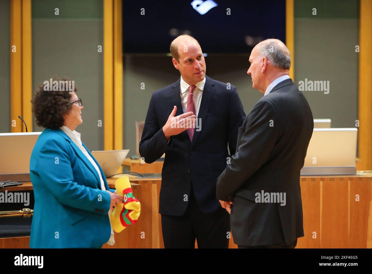 The Prince of Wales speaks with Senedd members Elin Jones and David ...