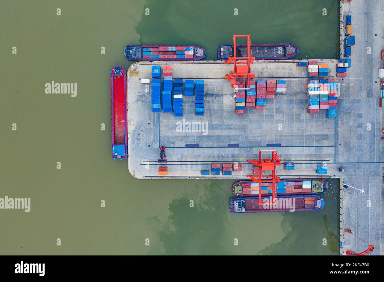Aerial photos show the views of Zhoukou inland waterway port in Zhoukou ...