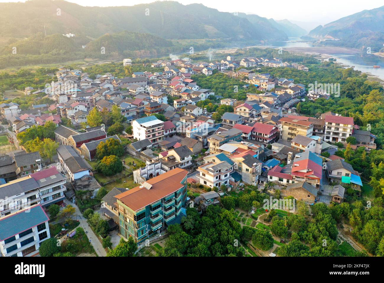 Aerial photo shows the Danzhou Ancient Town is the only water ancient ...