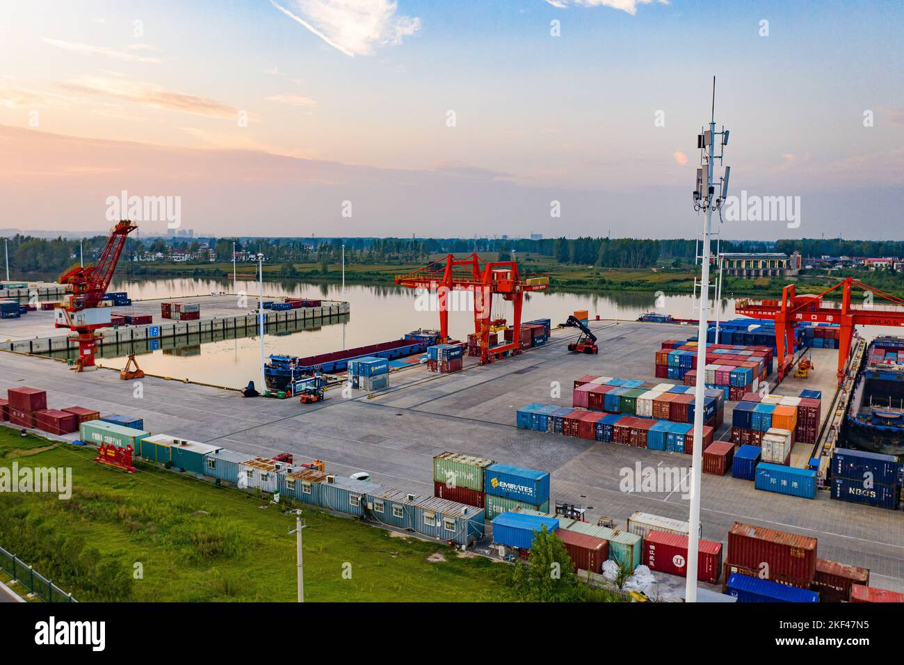 Aerial photos show the views of Zhoukou inland waterway port in Zhoukou ...
