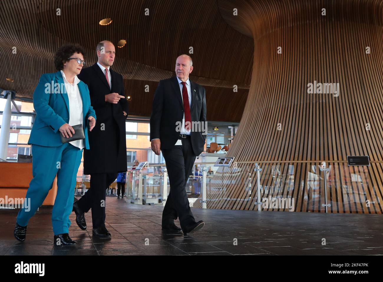 The Prince of Wales speaks with Senedd members Elin Jones and David ...