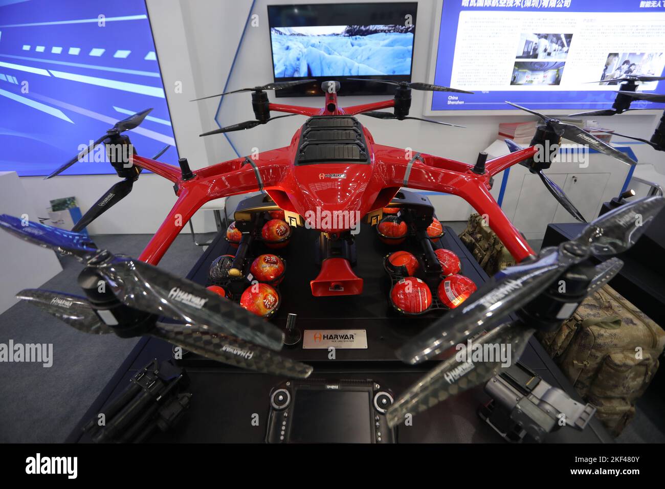 Photo shows Harwar special firefighting UAV at the 24th China Hi-Tech ...