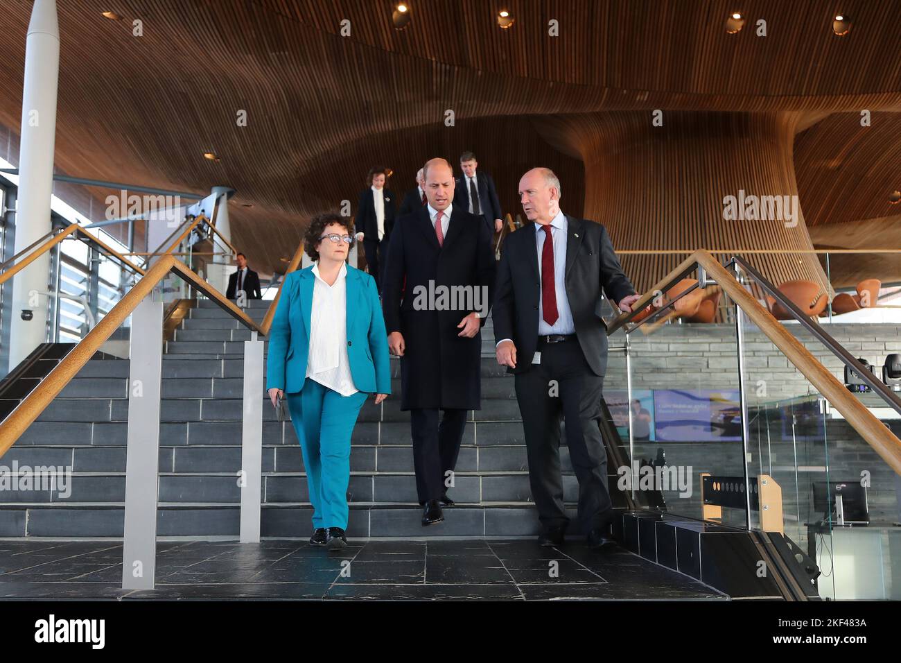 The Prince of Wales speaks with Senedd members Elin Jones and David ...