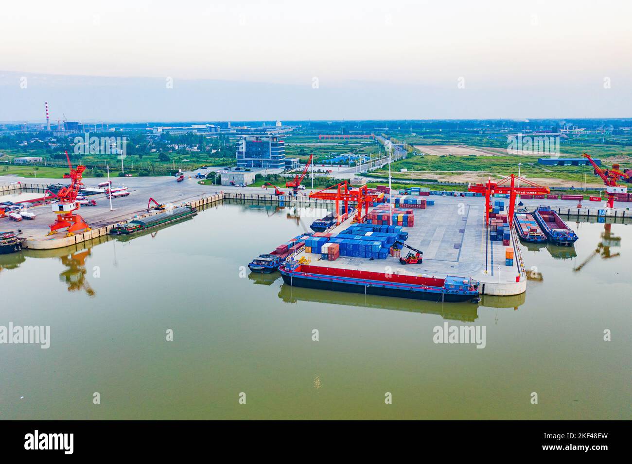 Aerial photos show the views of Zhoukou inland waterway port in Zhoukou ...