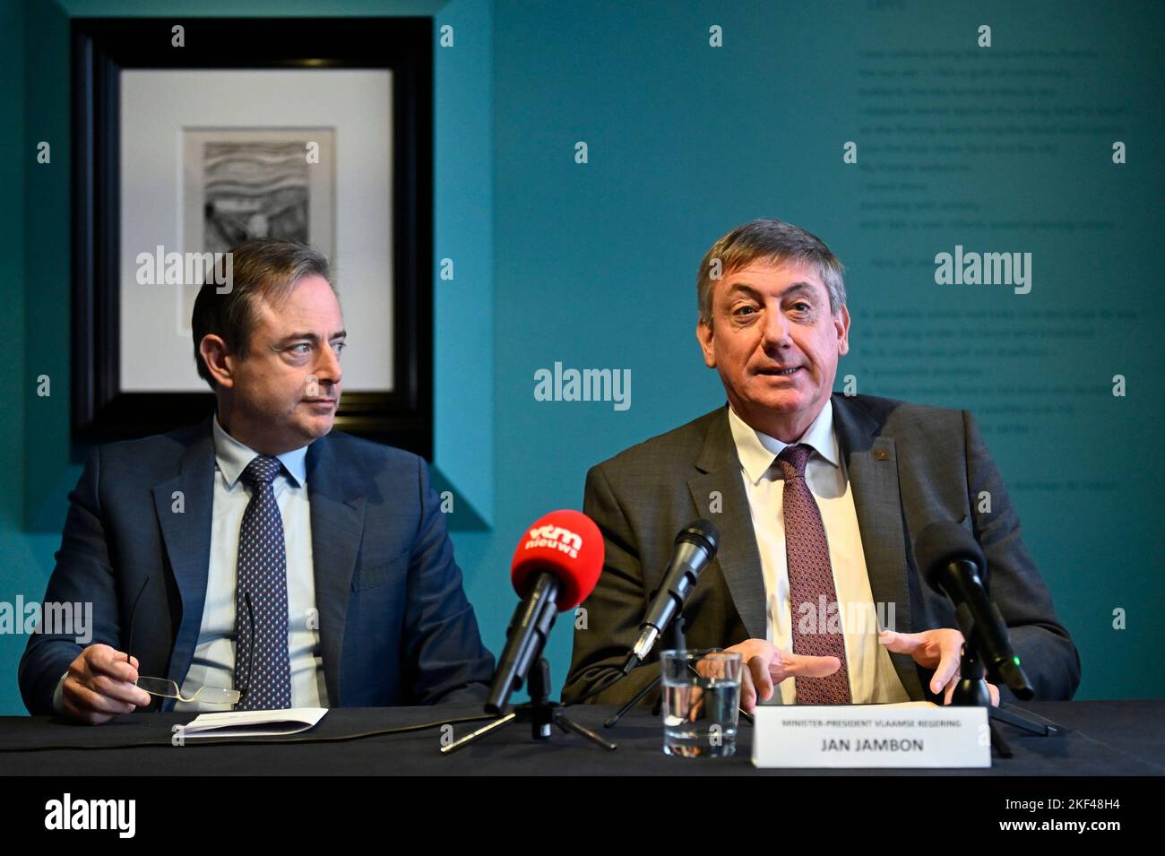 Antwerpen Mayor Bart De Wever and Flemish Minister President Jan Jambon pictured during a press ...