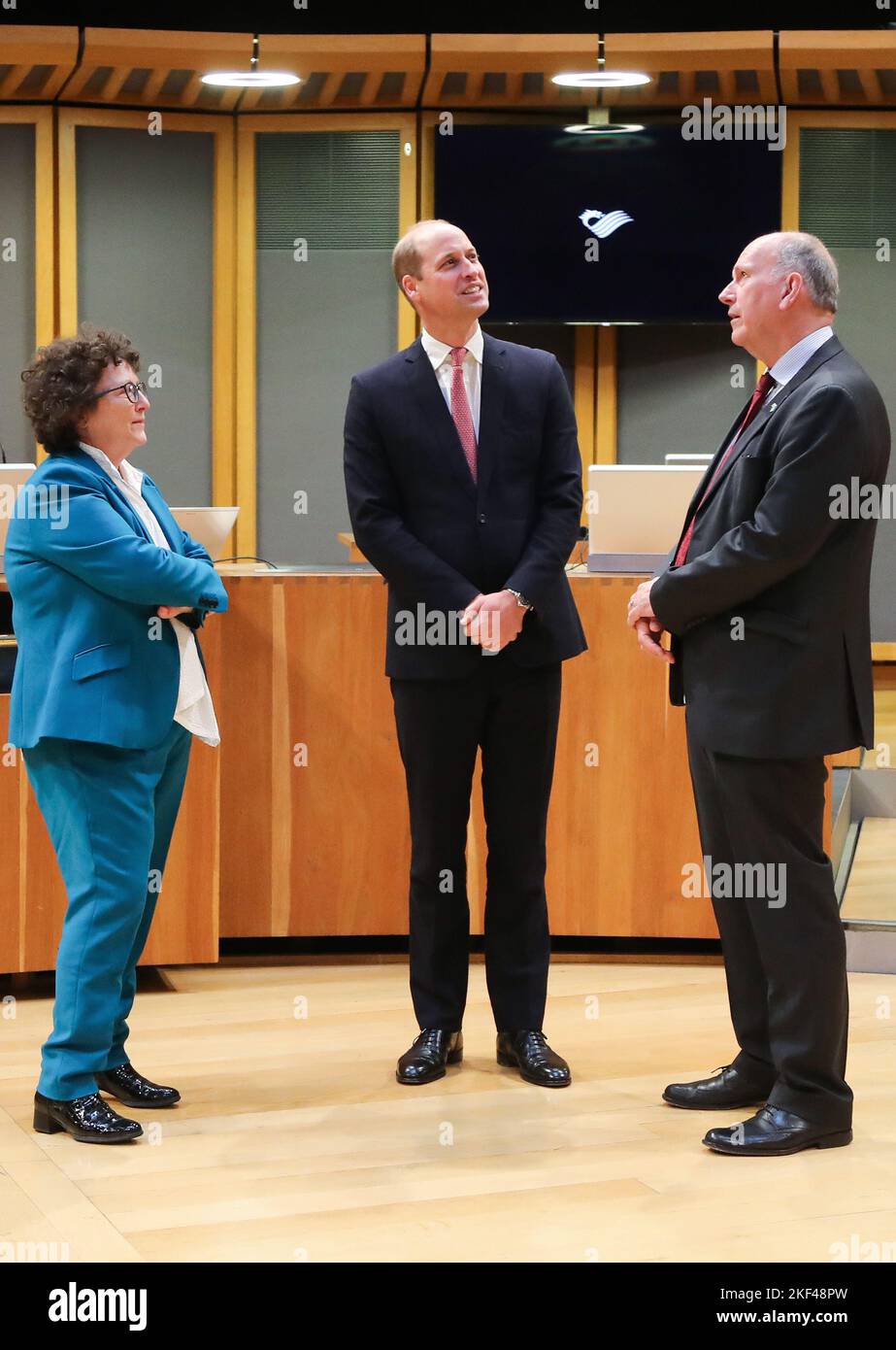 The Prince of Wales speaks with Senedd members Elin Jones and David ...