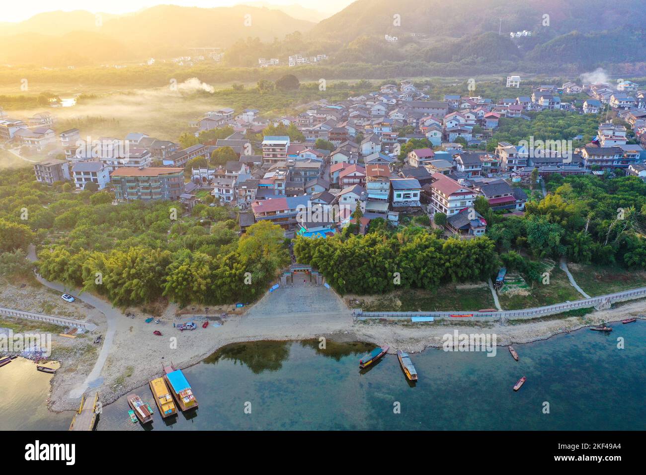 Aerial photo shows the Danzhou Ancient Town is the only water ancient ...