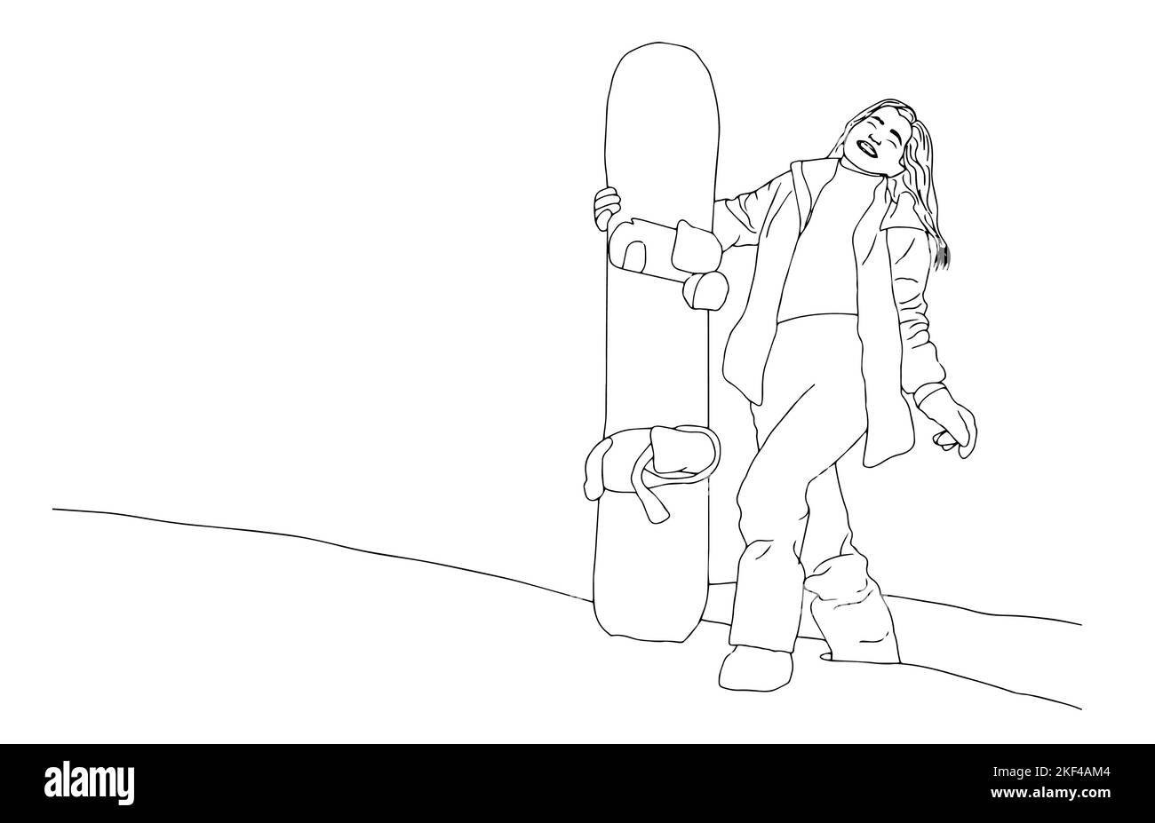 Girl snowboarder sliding down. Outline illustration Stock Vector Image ...