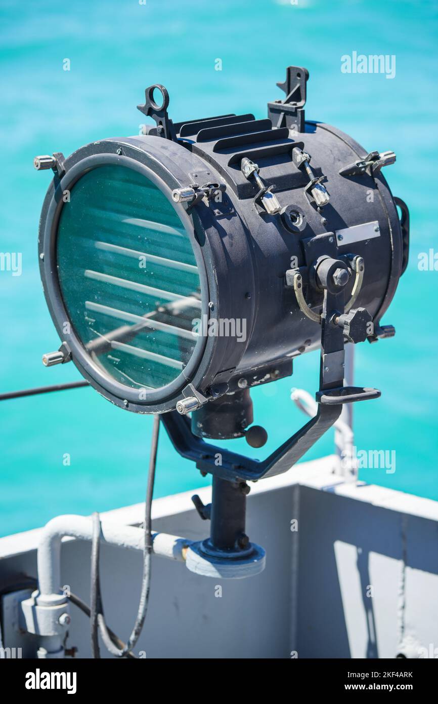 A searchlight or spotlight onboard the navy warship Stock Photo - Alamy