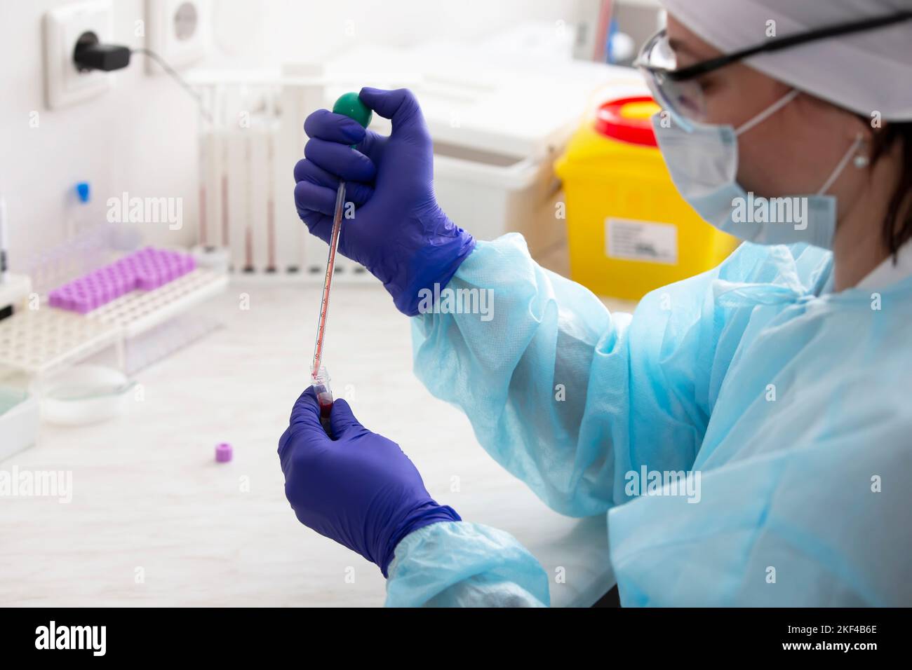 Taking blood for a general analysis, a clinical blood test. Collection ...