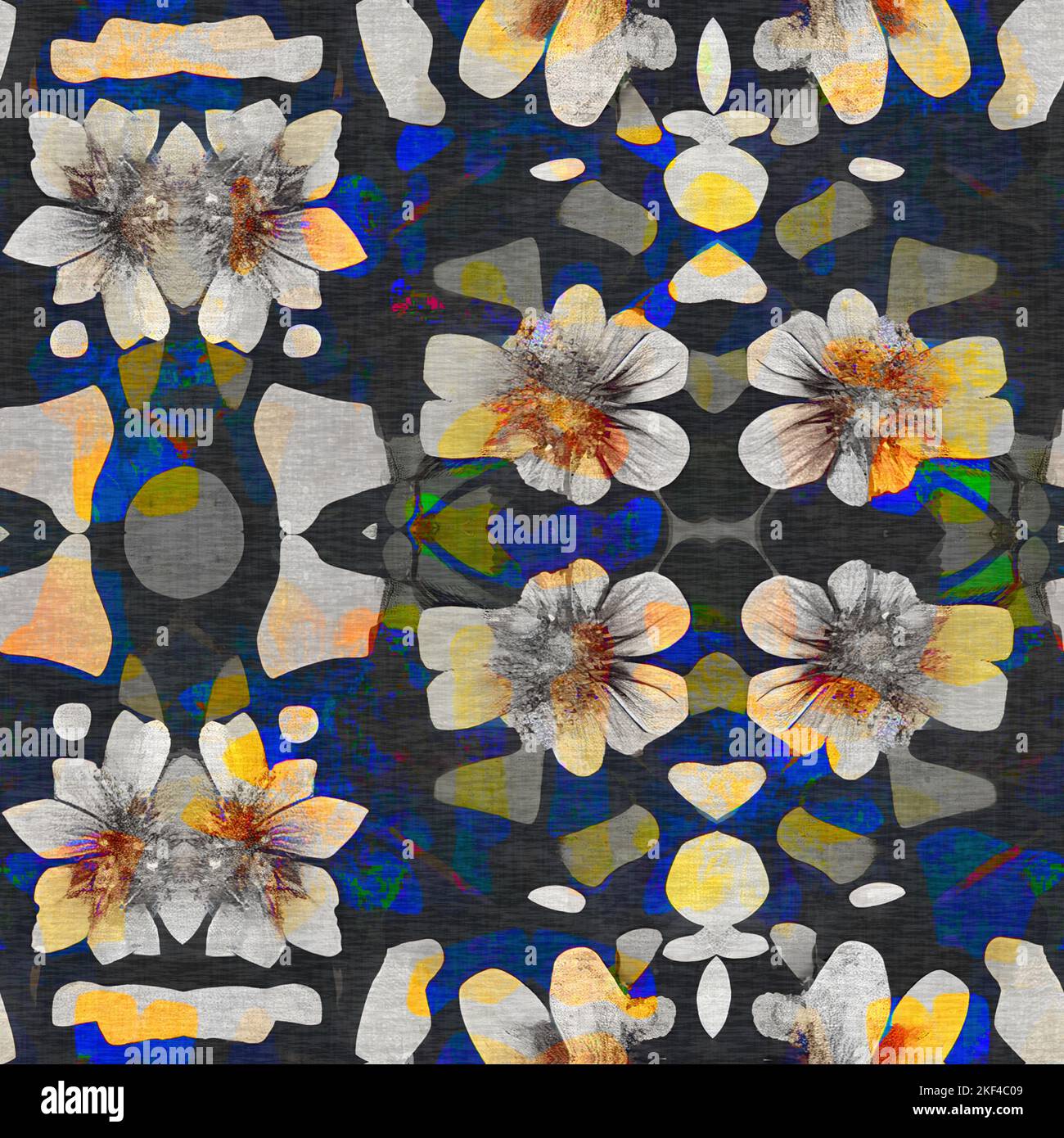 Retro kaleidoscope floral seamless pattern. Vintage geo gender neutral ...