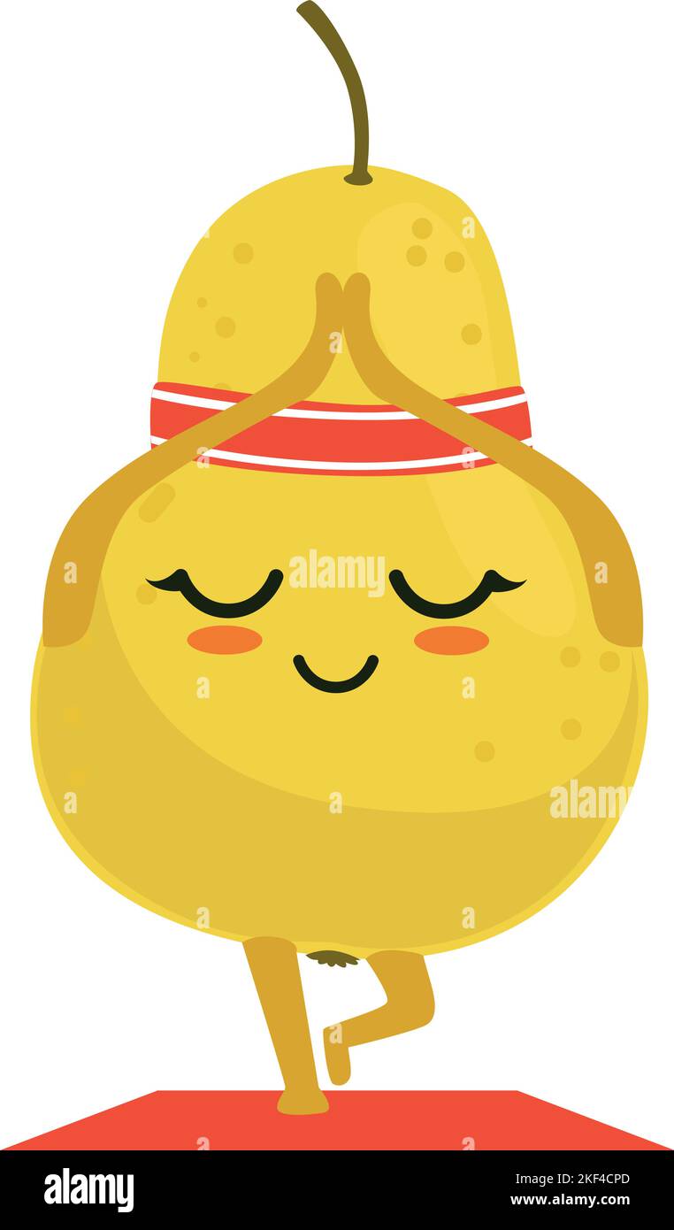 Pear in yoga pose. Cartoon fruit mascot training Stock Vector Image ...