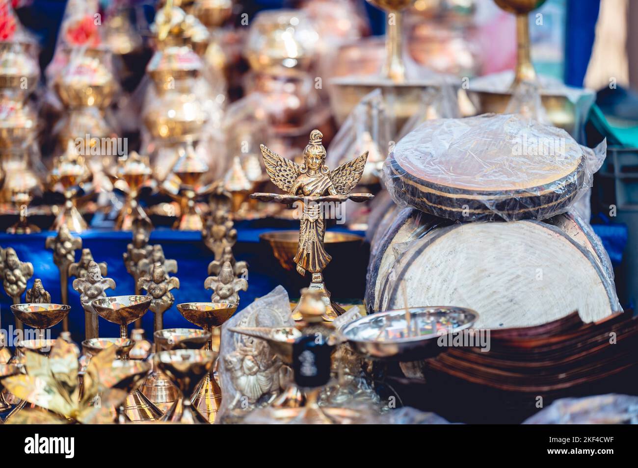 A market stand with Hindu god statues for sale at a Hindu temple Stock ...