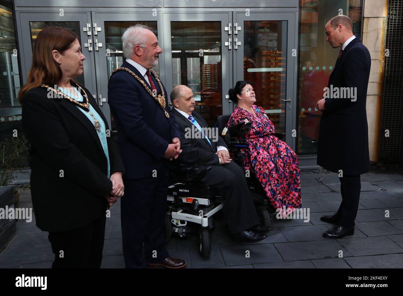 The Prince of Wales speaks with (from second right) Rosaleen Moriarty ...