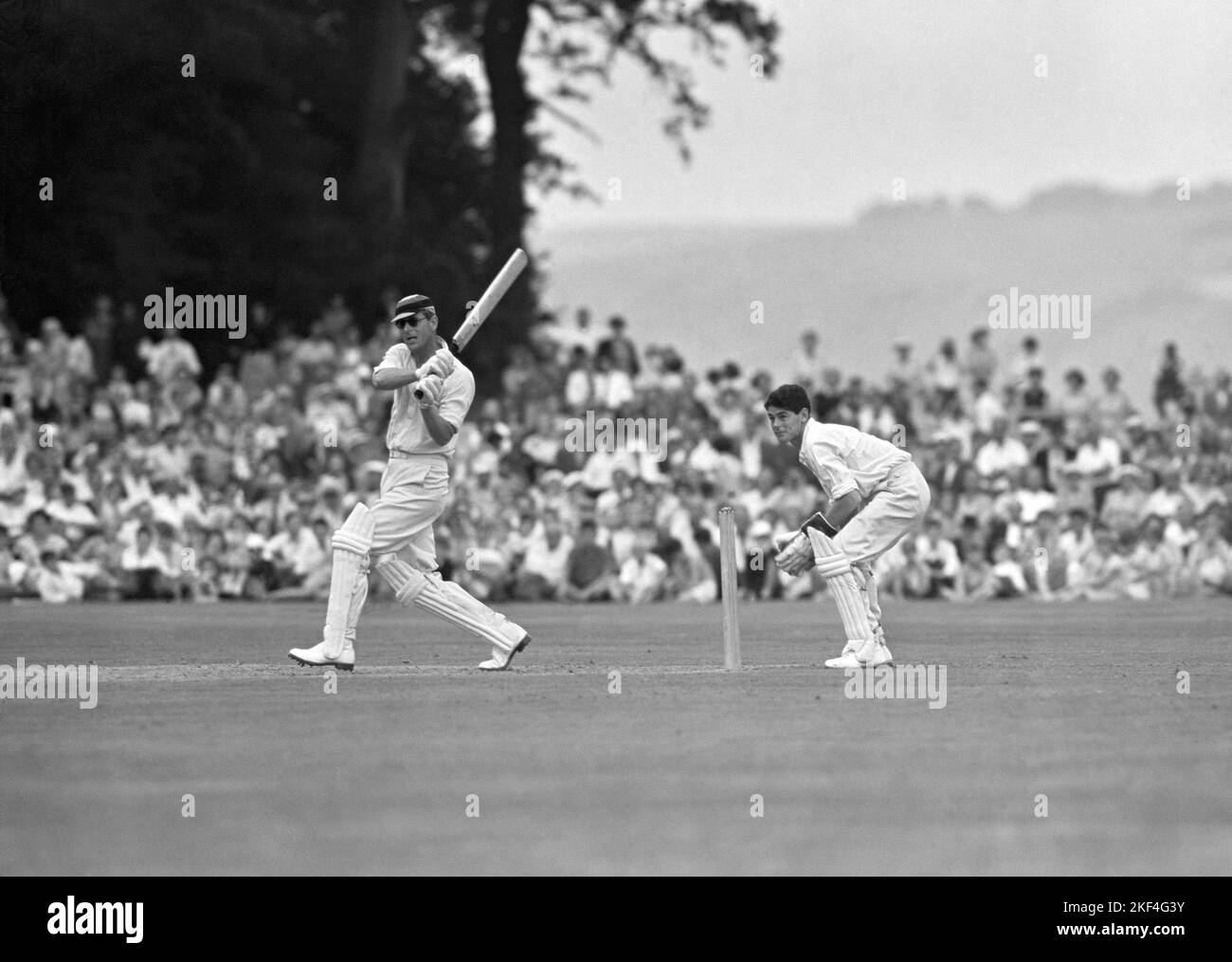 The Duke of Edinburgh batting during the cricket match between the Duke ...