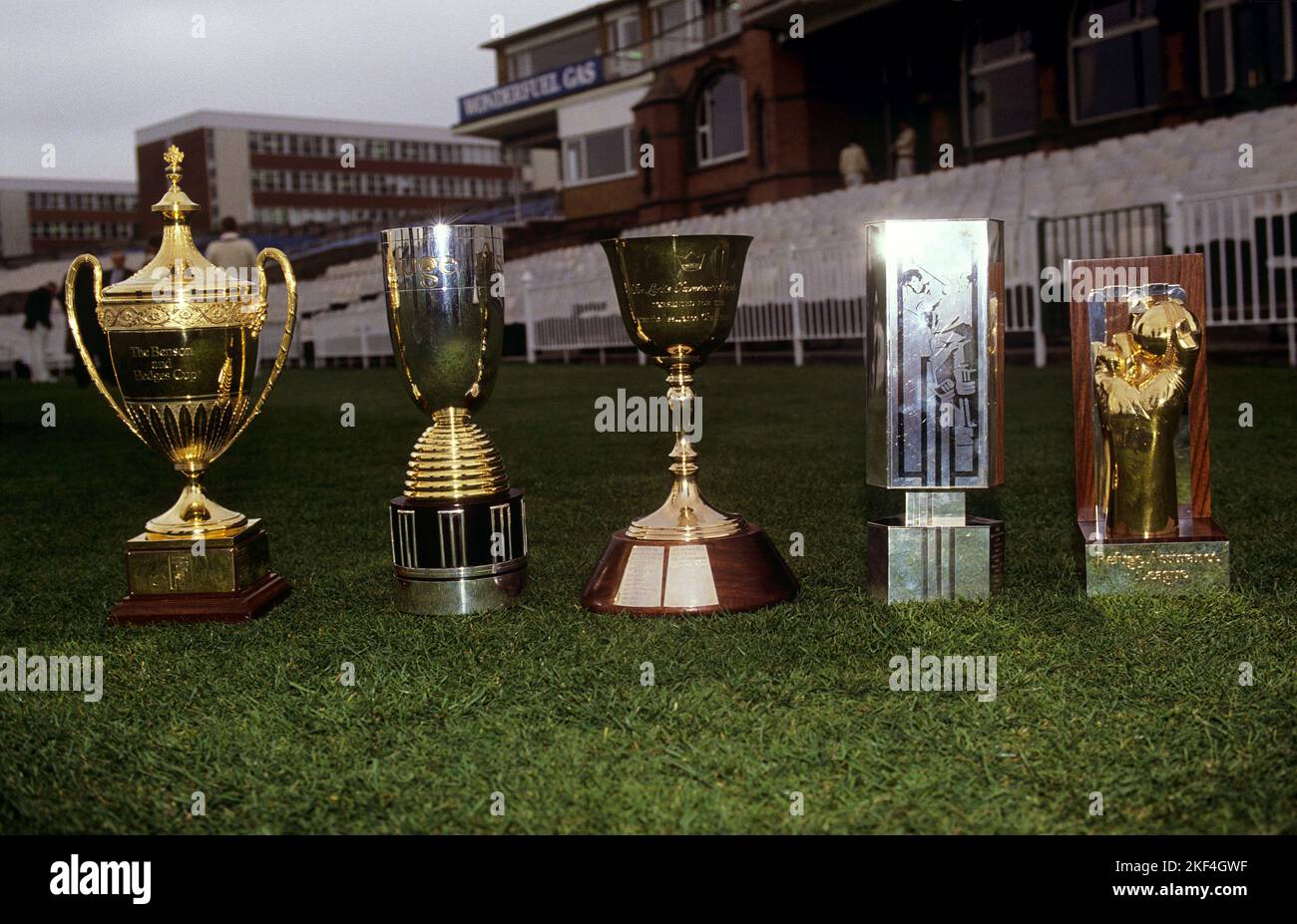 A selection of Lancashire's trophies on display at their Old Trafford ...