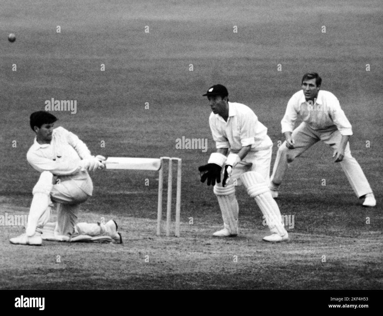 Mike Griffith (Sussex) plays a ball from Fred Titmus Stock Photo - Alamy