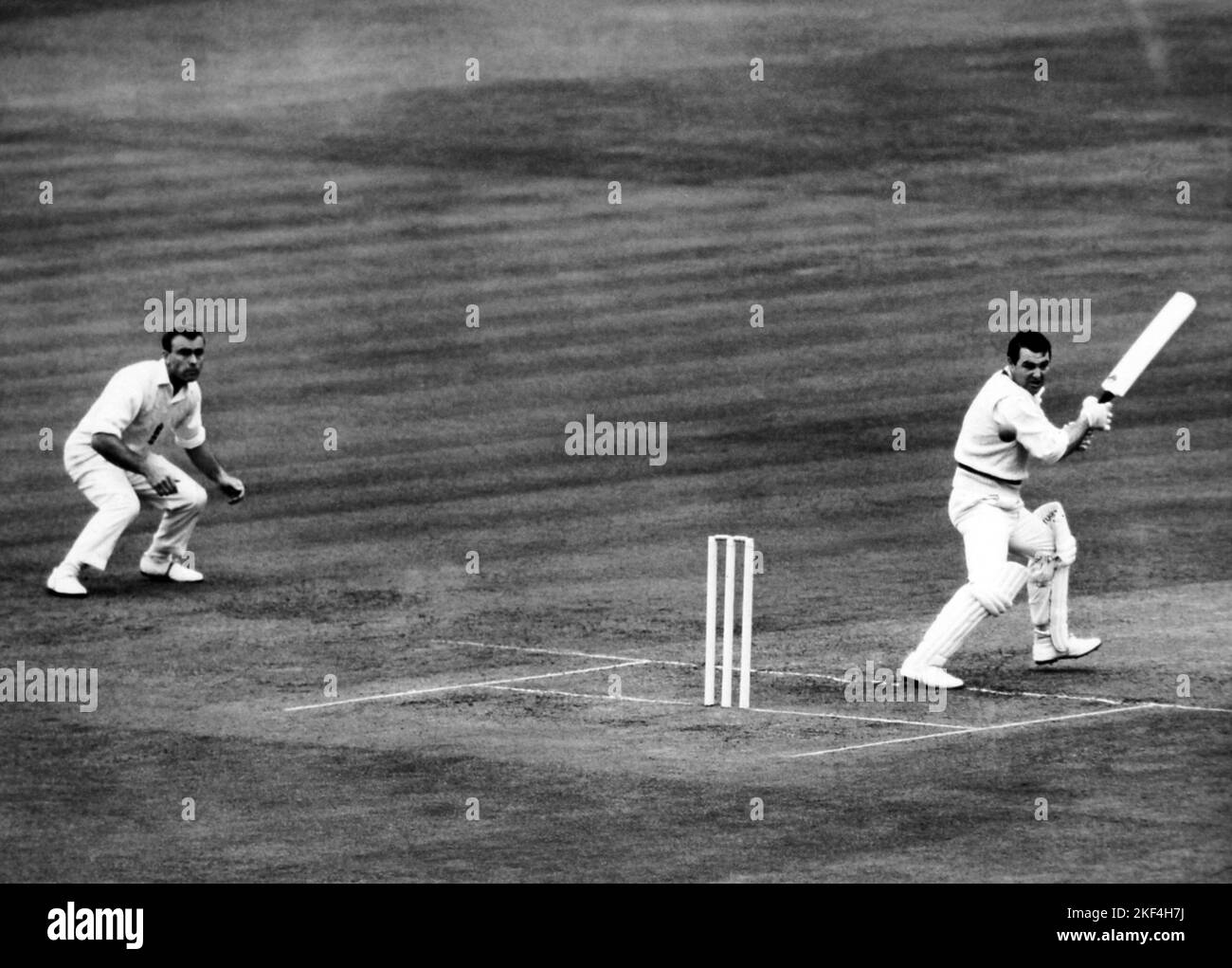 Barry Jarman (Australia) edges a ball from John Snow past Tom Graveney ...