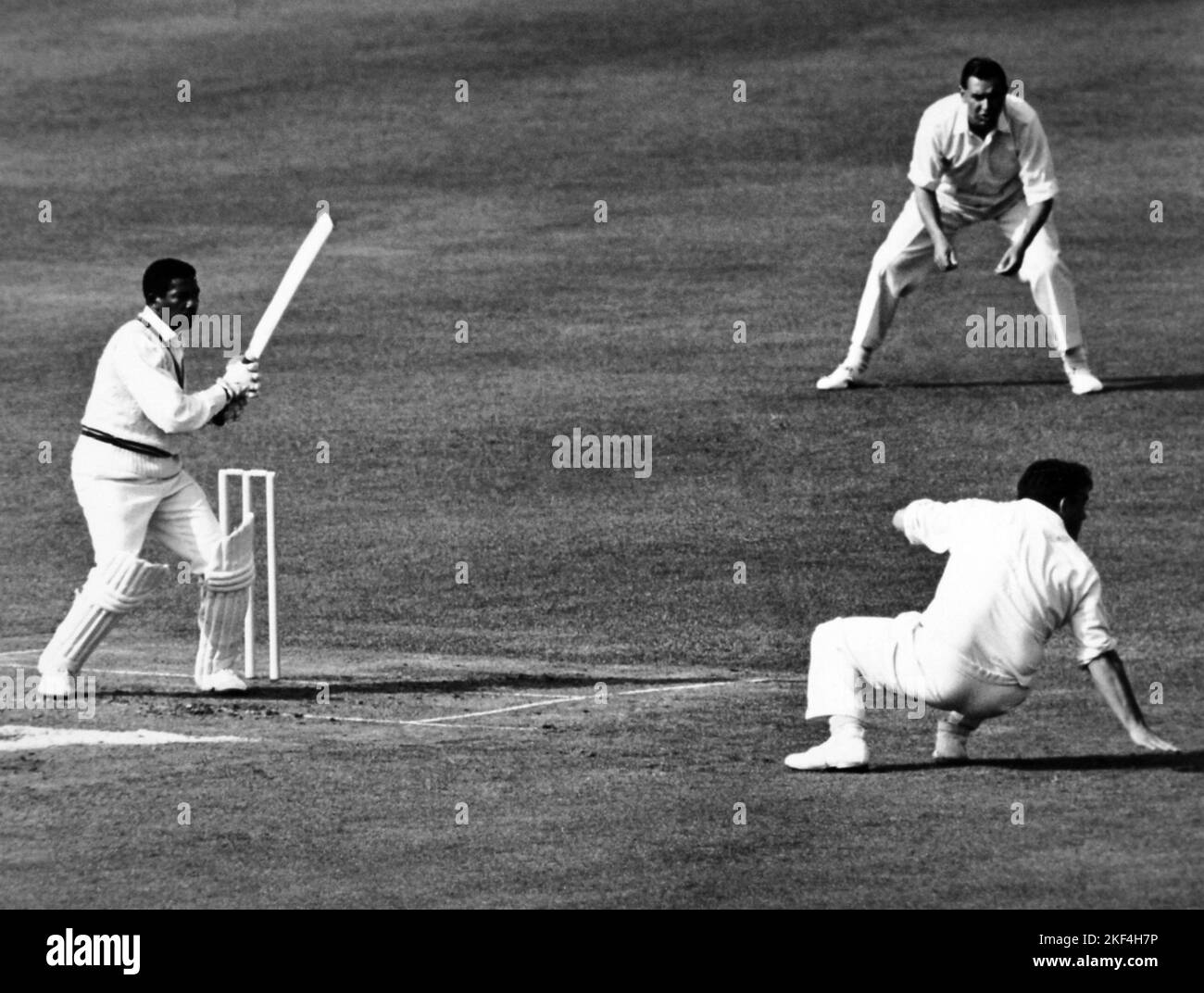 Basil Butcher (West Indies) pulls a ball from Jeff Jones Stock Photo ...