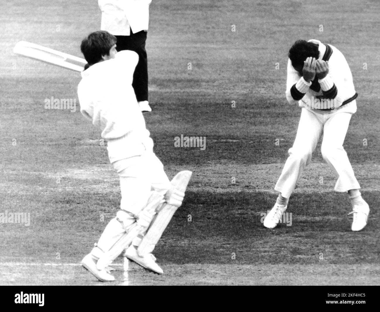 Mike Gatting (Middlesex) smashes a ball from bowler Geoff Lawson to the ...