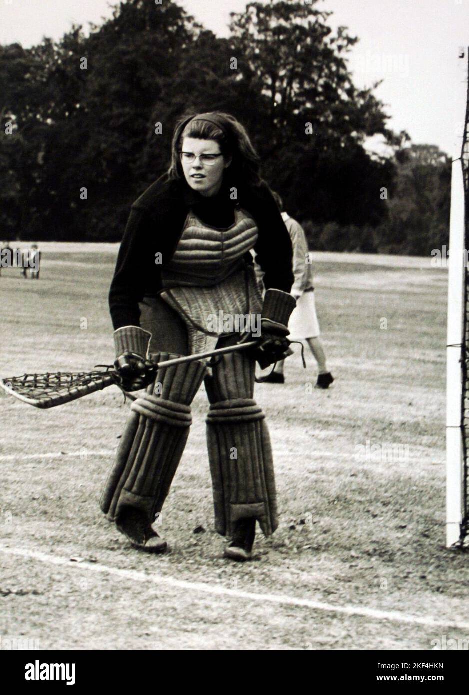 Jan Bowes, the East Clubs goalkeeper, seems prepared for a tough battle ...