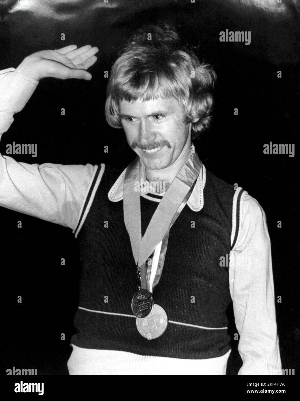 European and Commonwealth Marathon Champion, Ian Thompson, wearing his ...