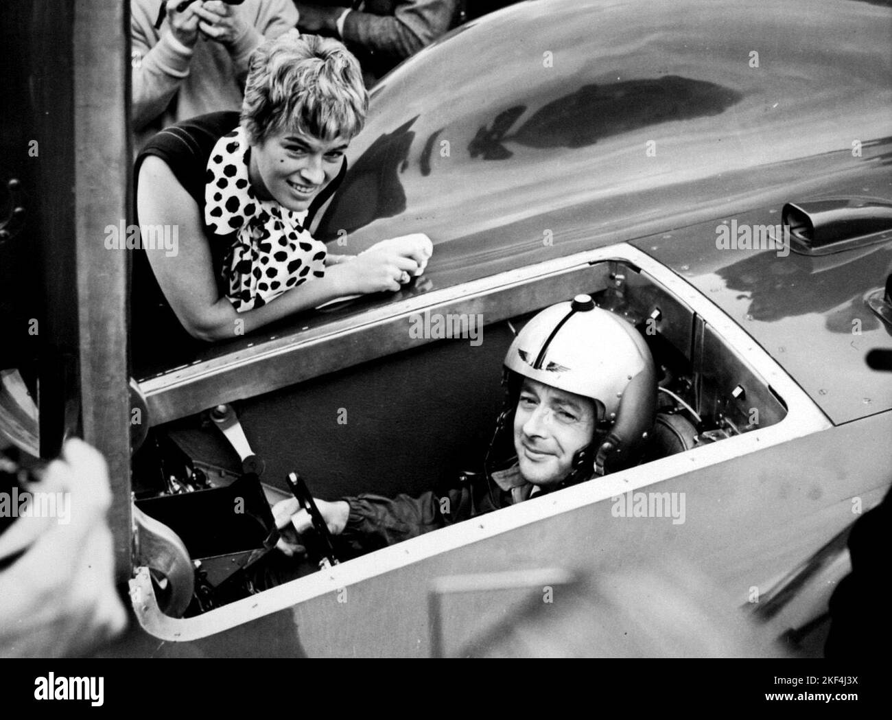 Donald Campbell, with his wife Tonia in his Bluebird jet car Stock ...