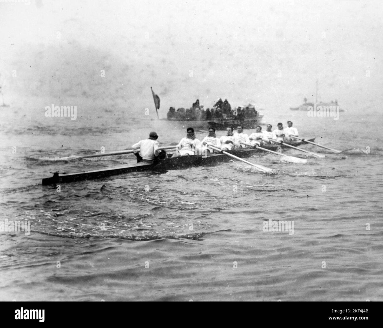 The Cambridge rowing team during the 1952 University Boat Race. Oxford ...