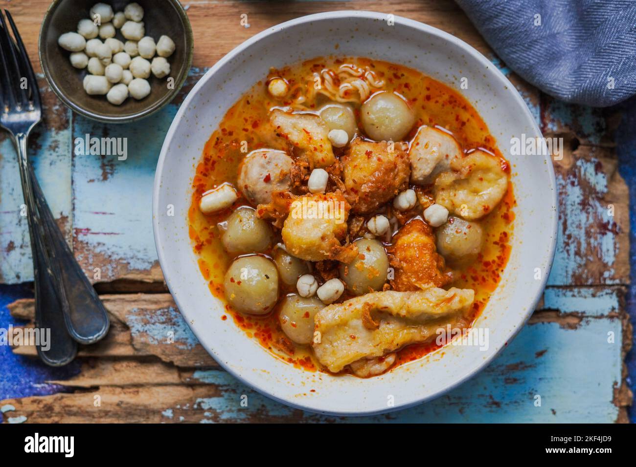Indonesian street food Baso Aci is made from tapioca flour mixed with ...