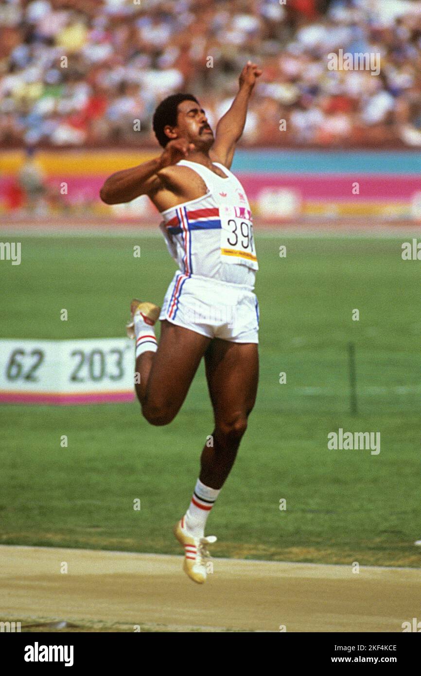 Great Britain's Daley Thompson takes part in the Long Jump Stock Photo ...