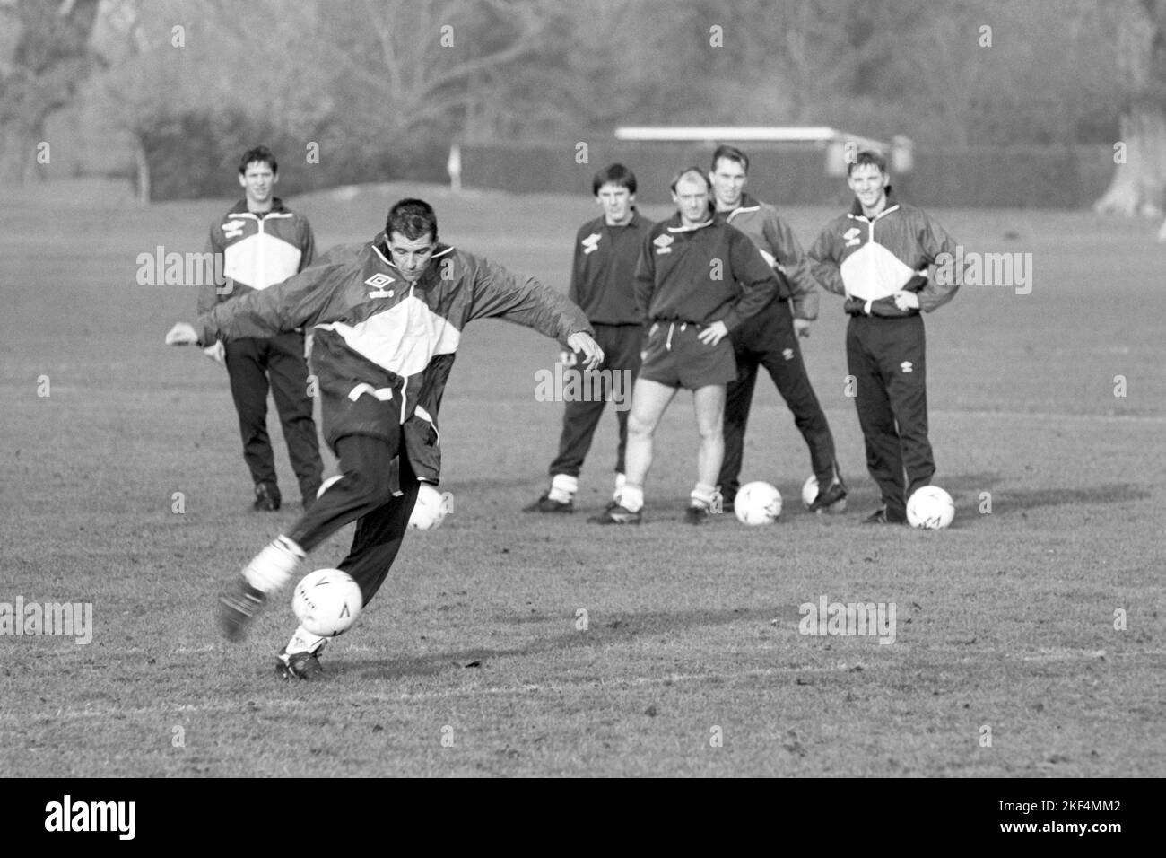 England's Steve Bull practicing his shooting during training. Watched ...