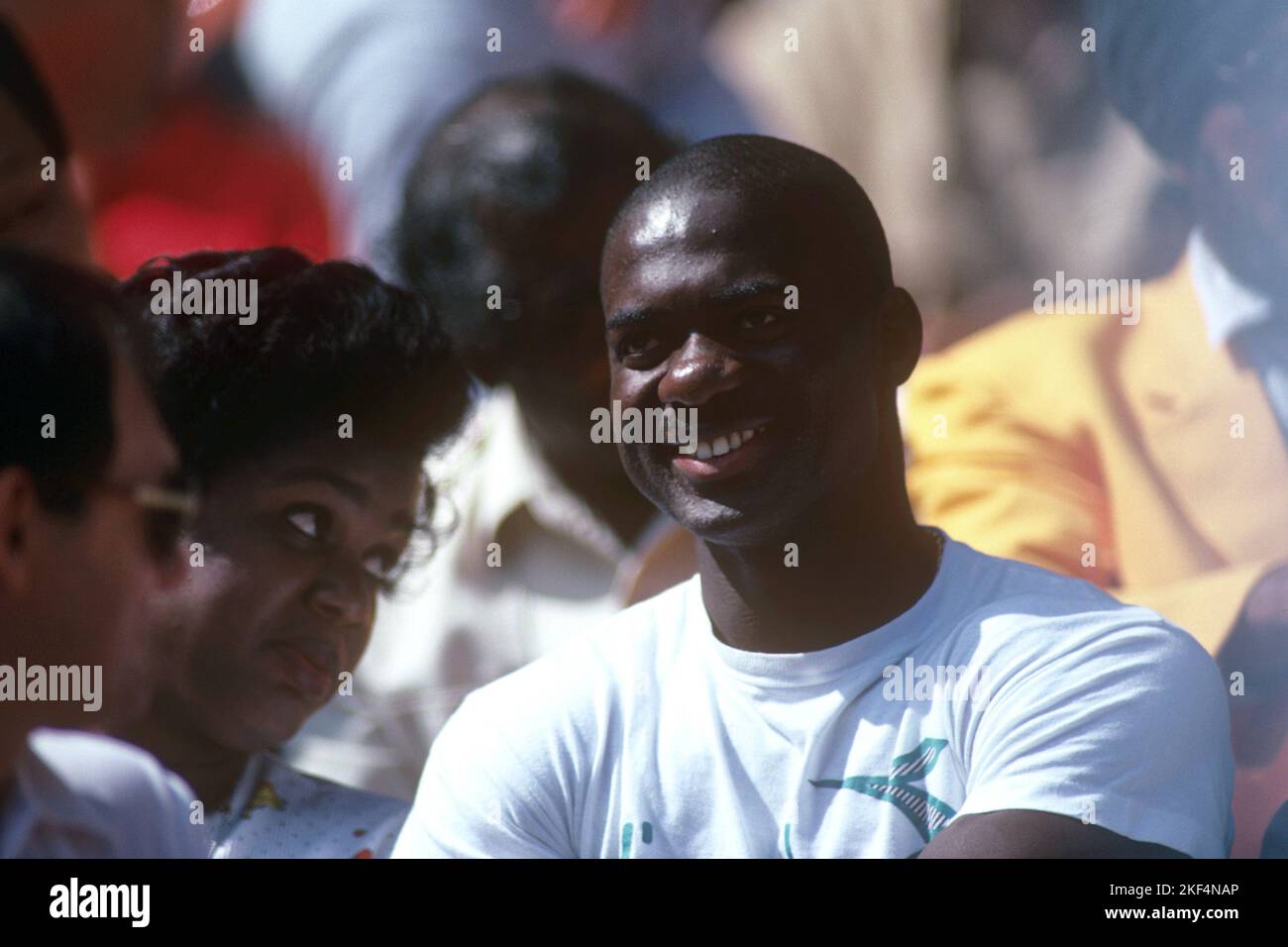 Sprinter Ben Johnson sitting in the crowd during the 1988 Seoul ...