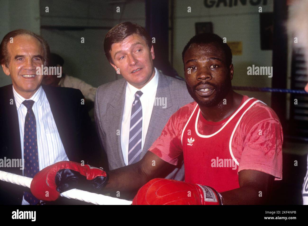 Manager Mickey Duff with boxer Rod Douglas during training. Rod Douglas was preparing for his ...