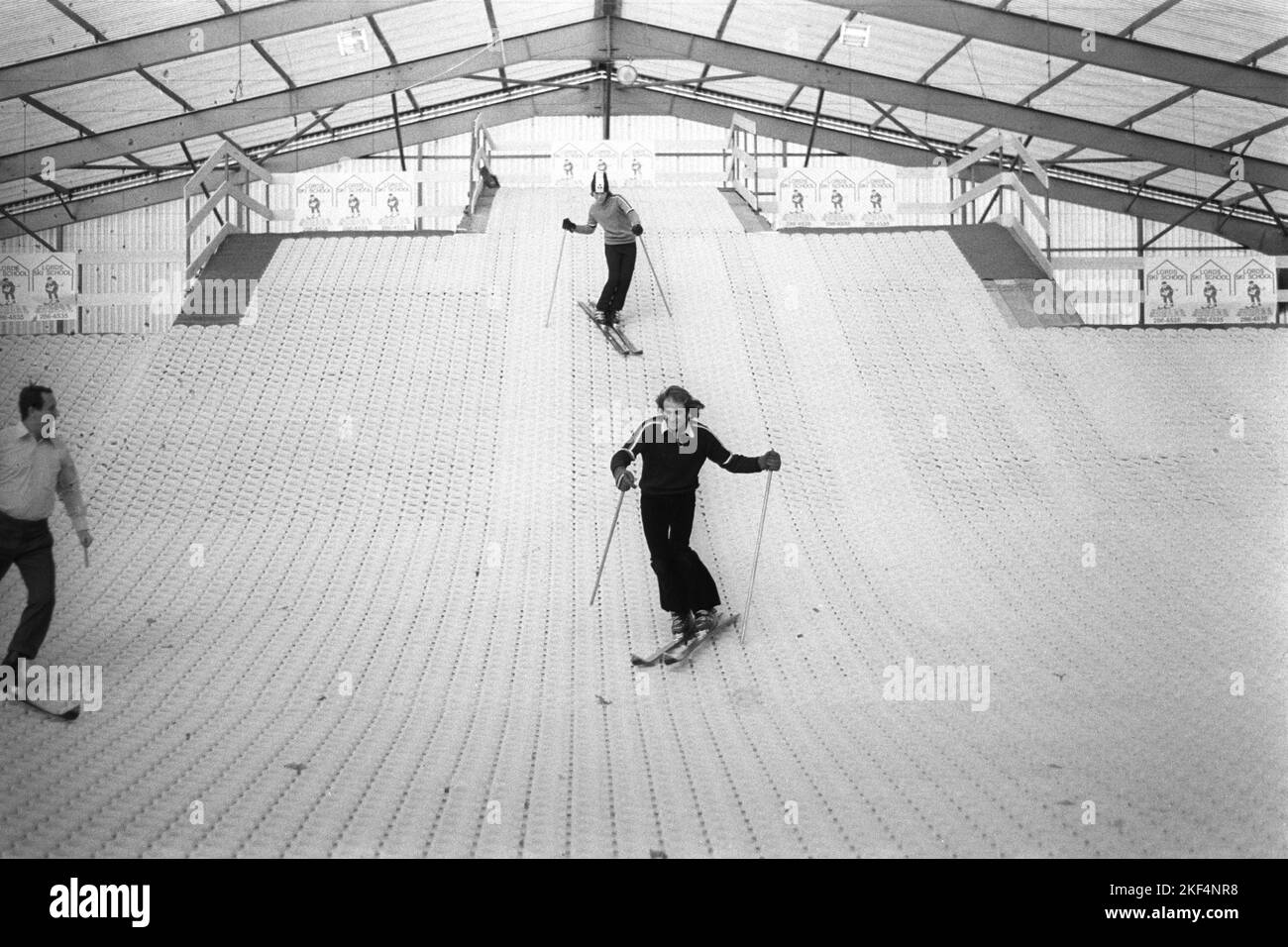 Skiers using the first new ski-slope at Lord's cricket ground Stock ...