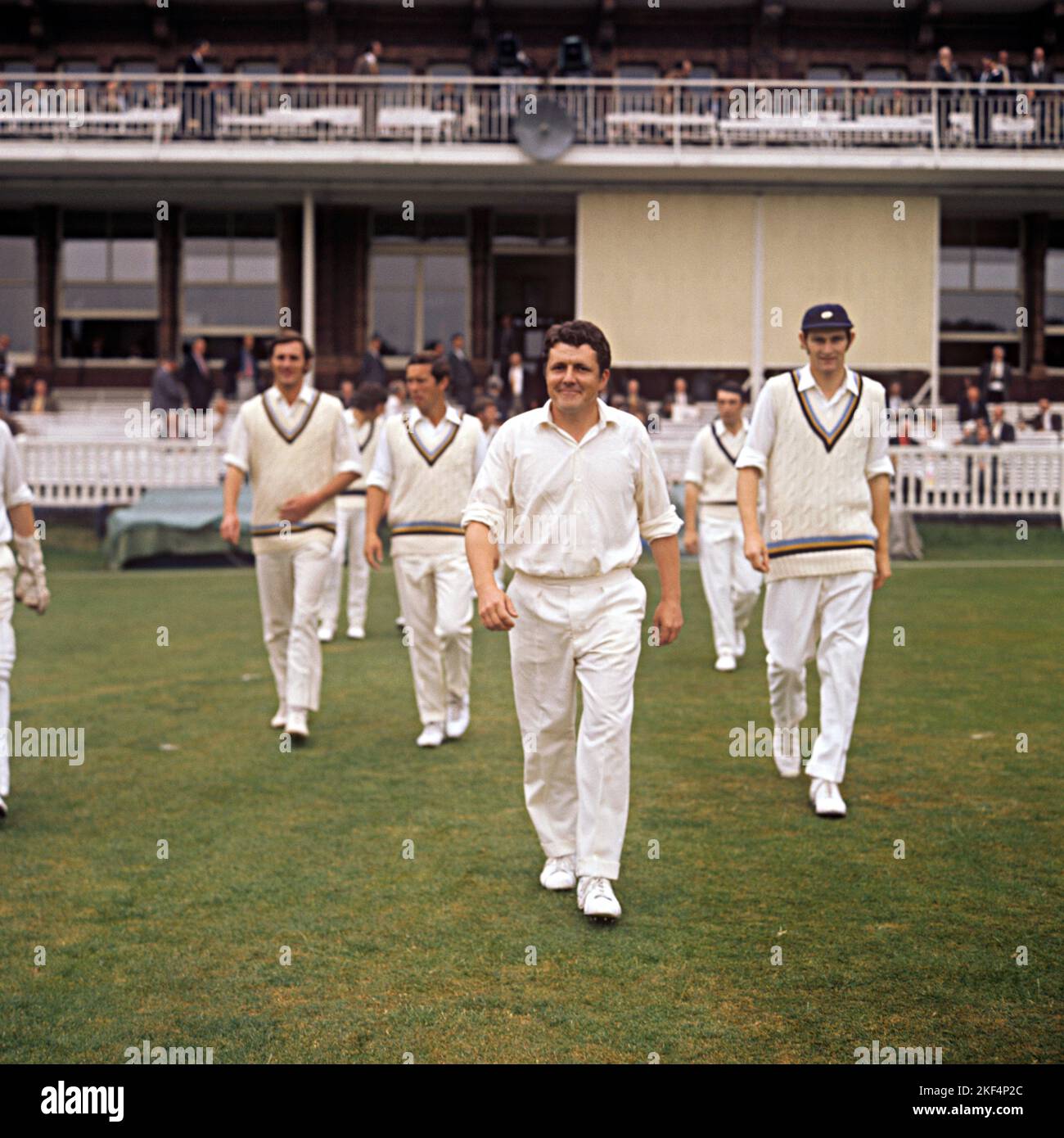 Yorkshire captain Phil Sharpe leads his team out Stock Photo - Alamy